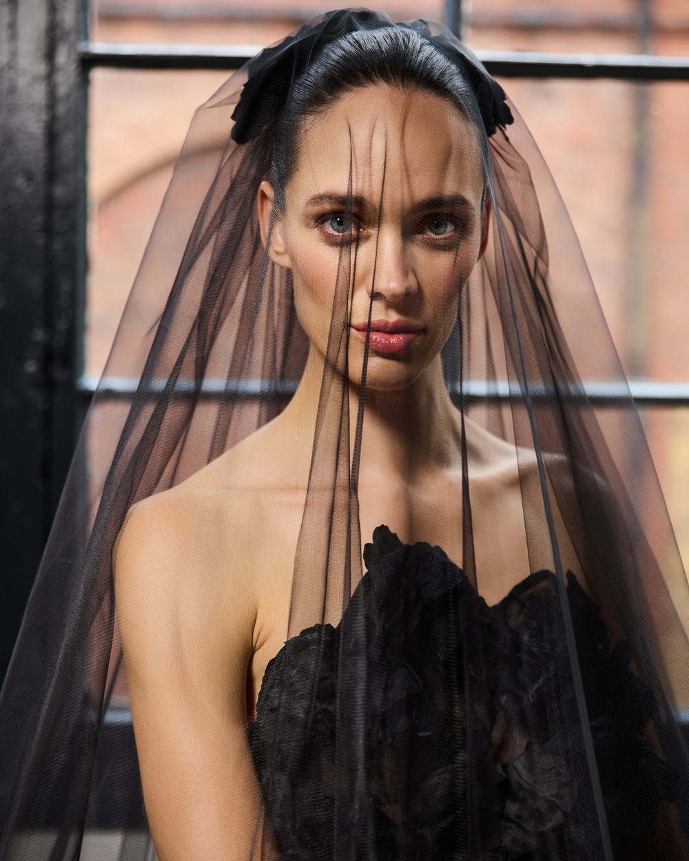 Sasha Tulle Veil with Silk Flower Crown & Silk Petals Hand Beaded with