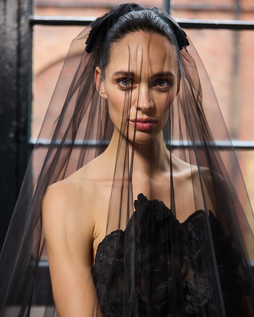 Sasha Tulle Veil with Silk Flower Crown & Silk Petals Hand Beaded with